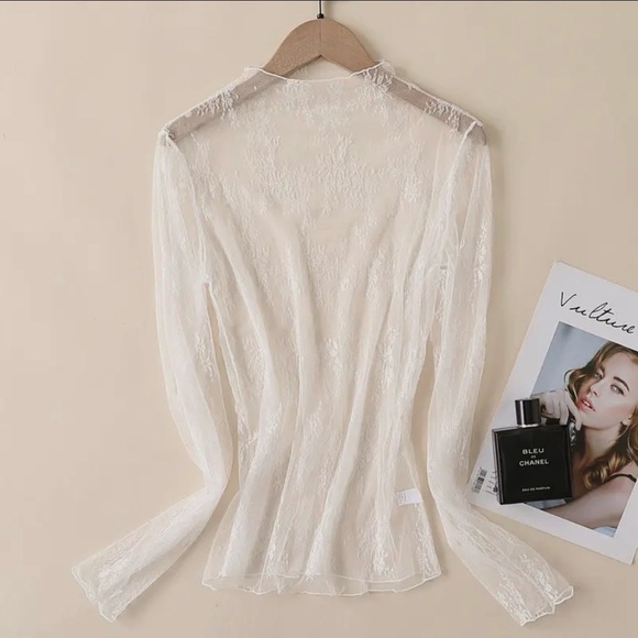 Tops | Lace Mesh Layering Top In White | Poshmark